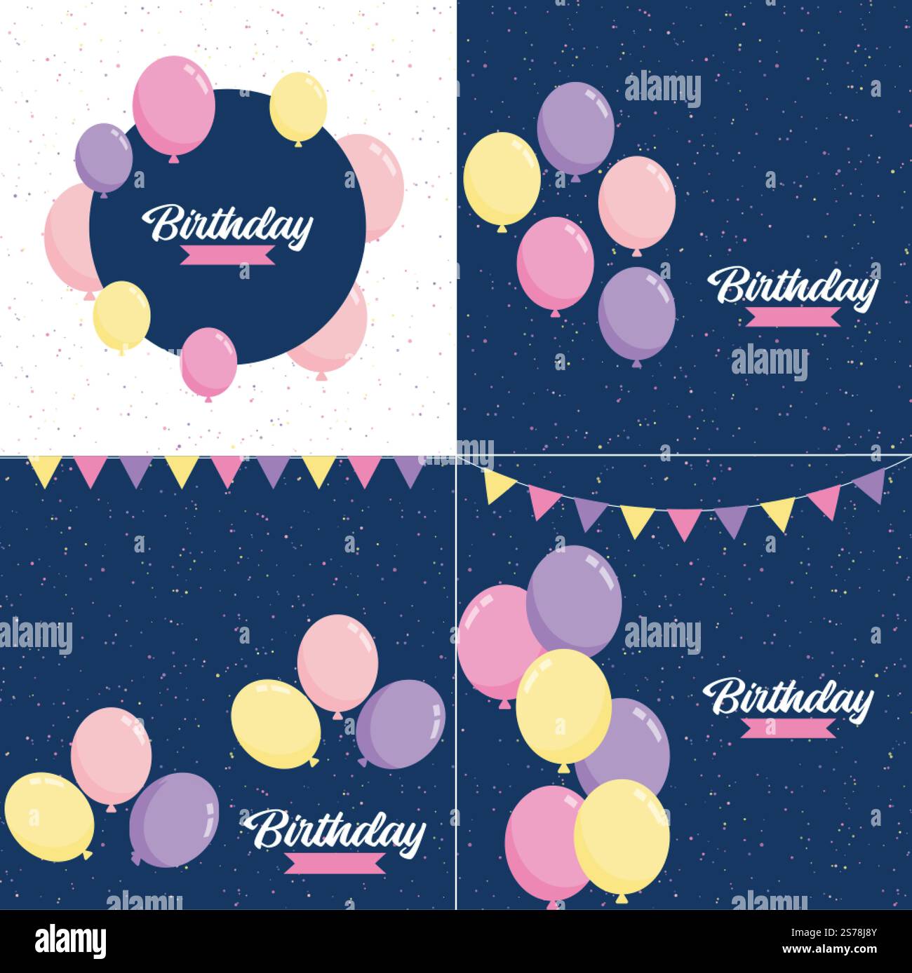 Happy Birthday design with a pastel color scheme and a hand-drawn cake ...