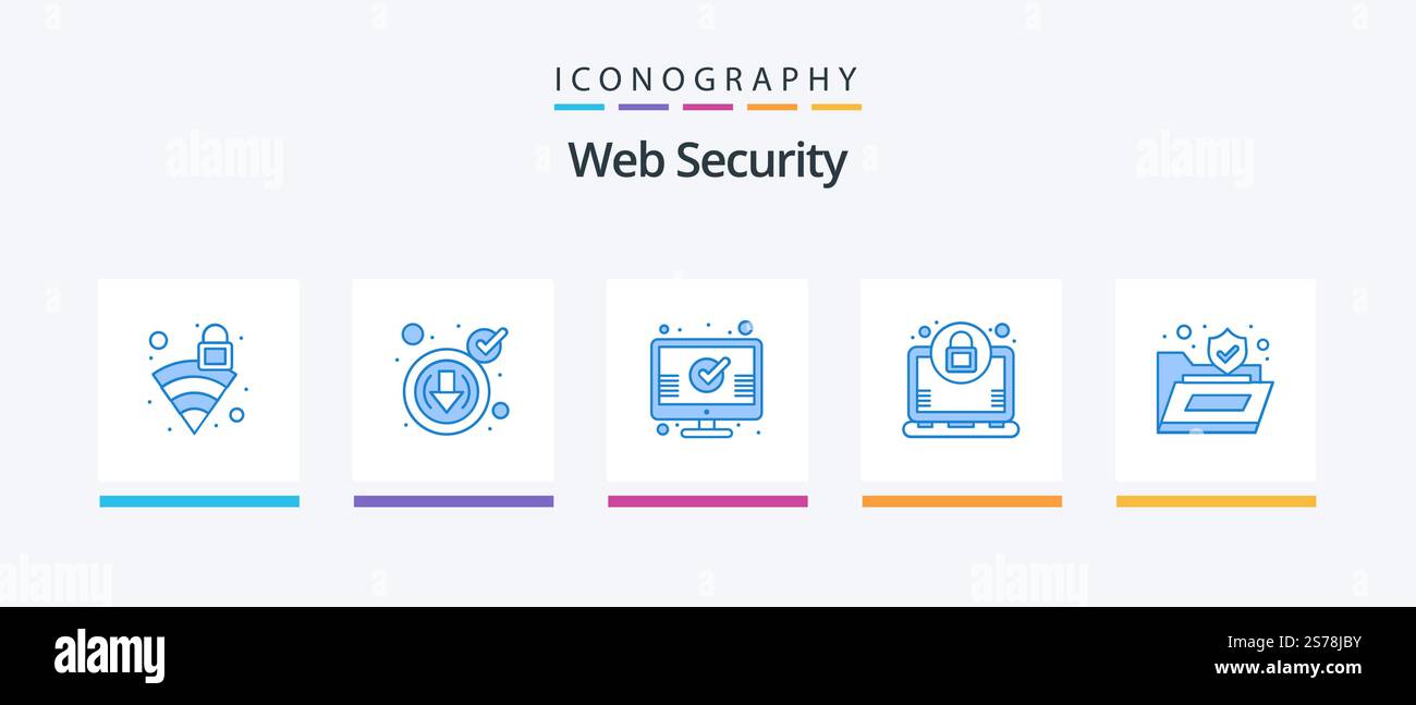 Web Security Blue 5 Icon Pack Including protect. folder. check. lock ...