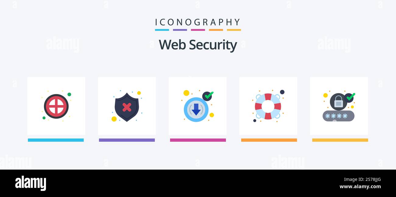 Web Security Flat 5 Icon Pack Including authorize. support. shield. safety. download. Creative ...