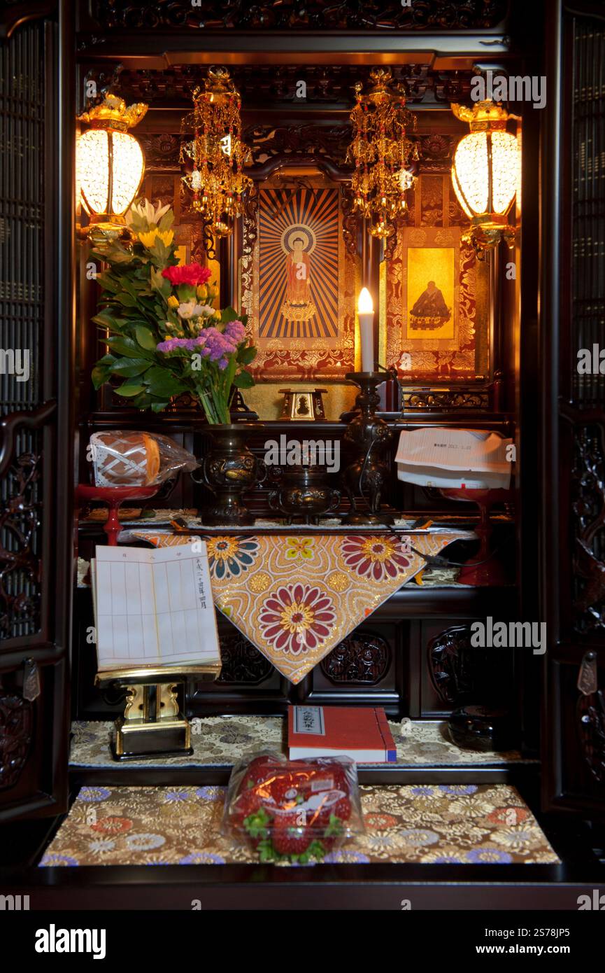 A Buddhist butsudan home altar is common in traditional Japanese houses ...