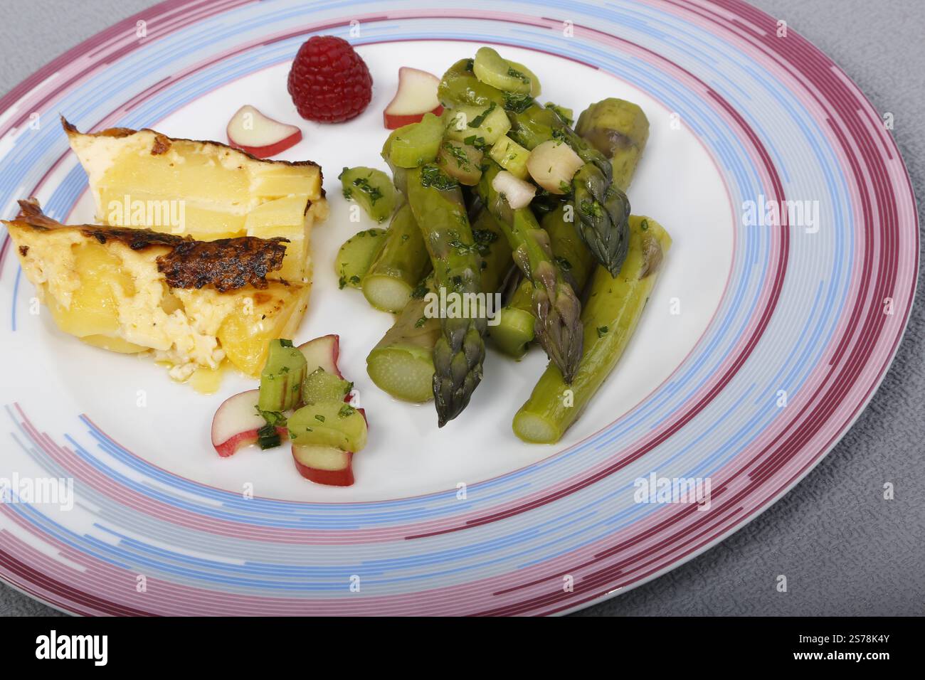 South German cuisine, green asparagus with rhubarb vinaigrette and ...