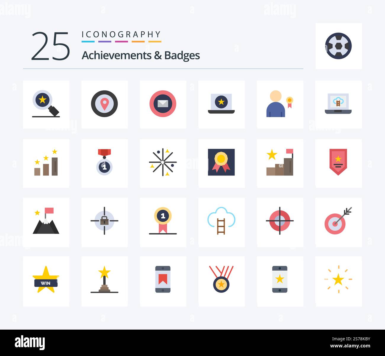 Achievements & Badges 25 Flat Color icon pack including decoration ...