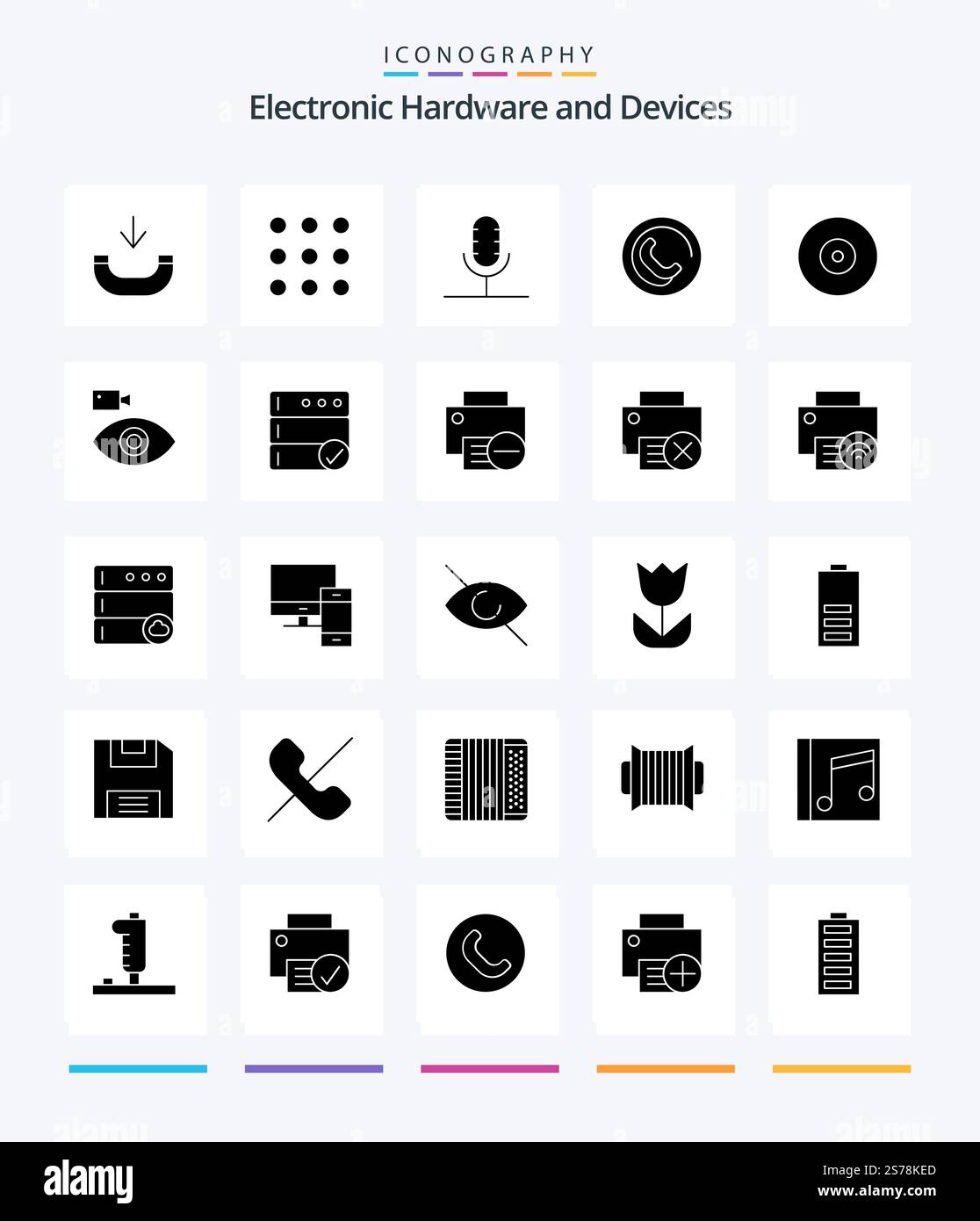 Creative Devices 25 Glyph Solid Black icon pack Such As cam. disc. mic ...