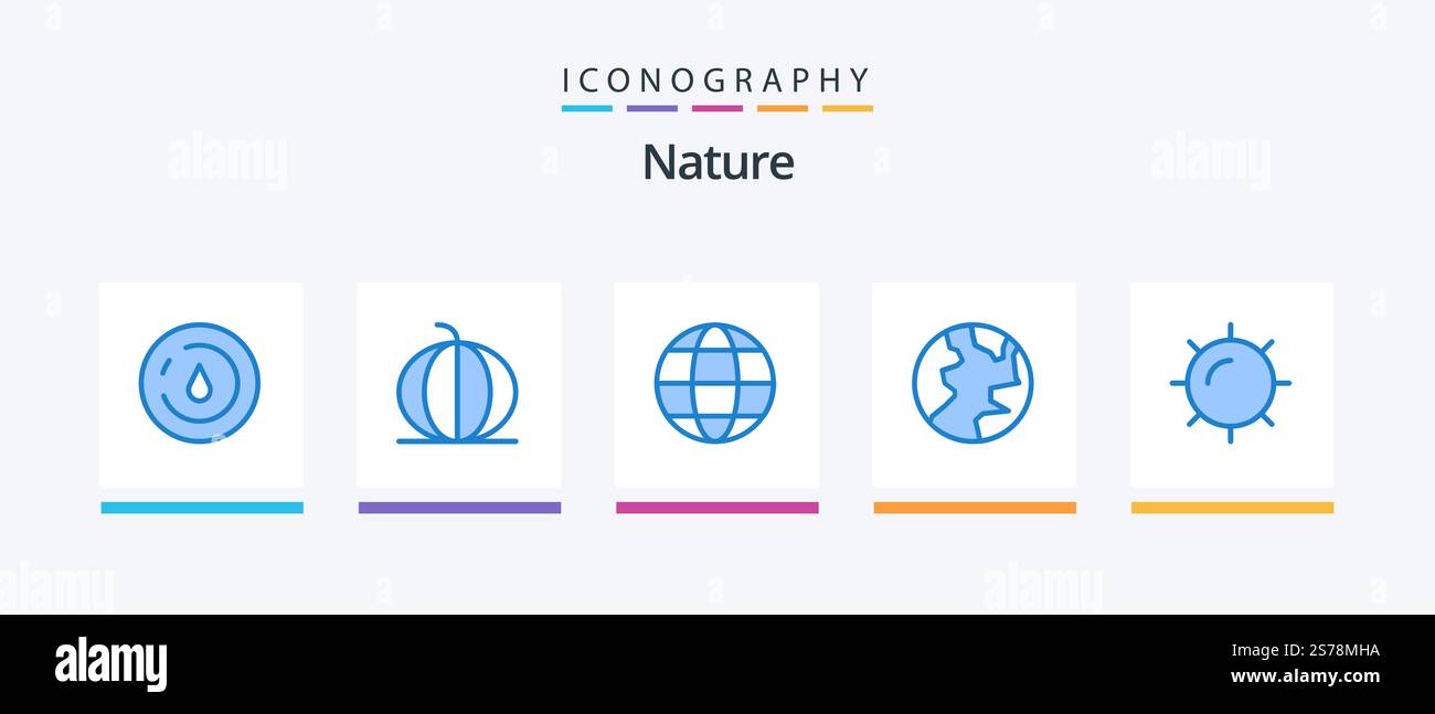 Nature Blue 5 Icon Pack Including sun. nature. vegetable. globe. nature ...