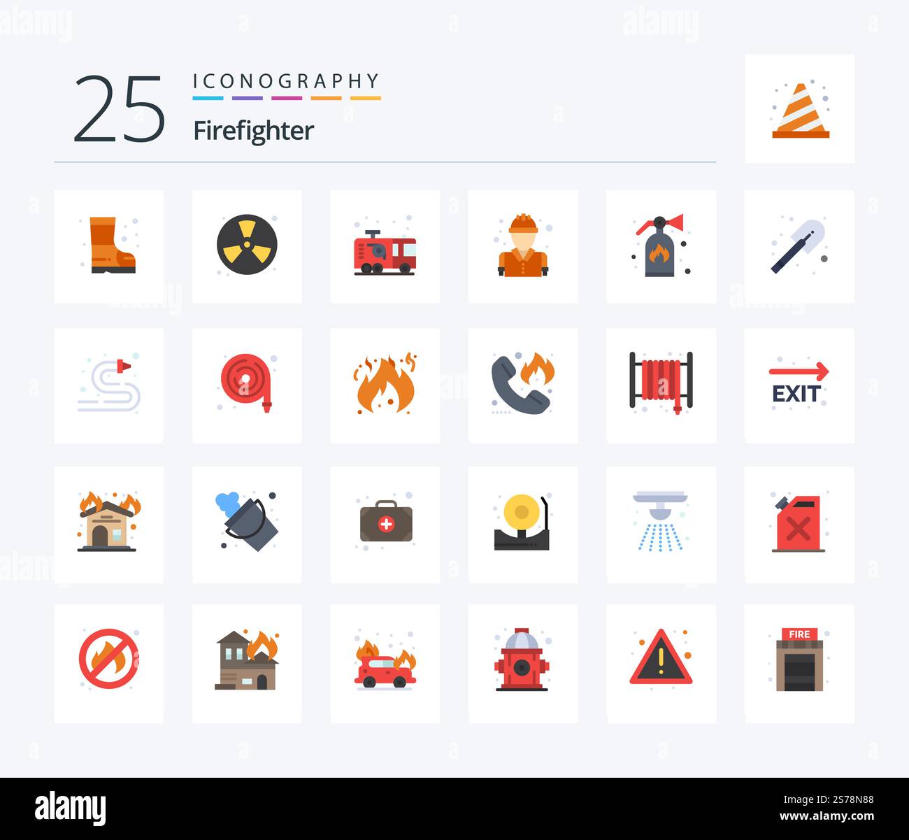 Firefighter 25 Flat Color icon pack including extinguisher. firefighter ...