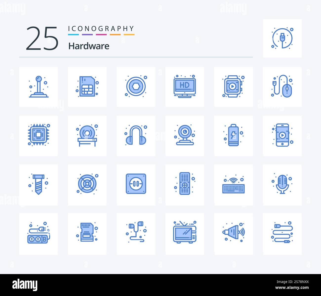 Hardware 25 Blue Color icon pack including mouse. computer. screw ...
