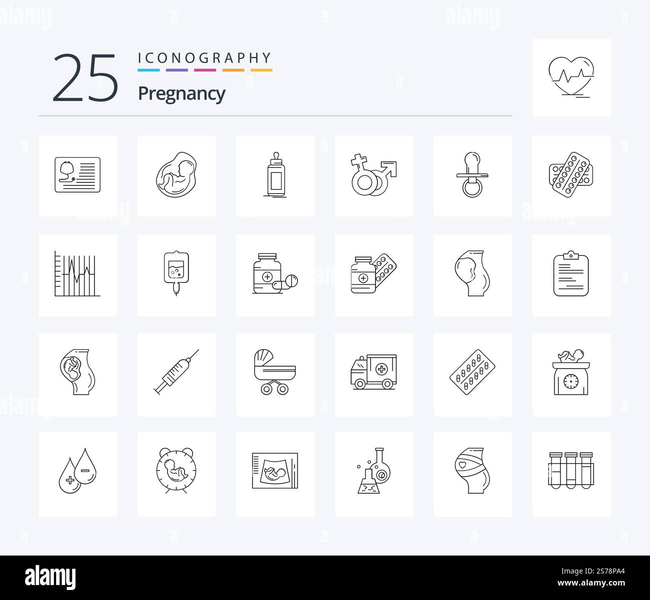 Pregnancy 25 Line icon pack including venus. obstetrics. milk. child ...