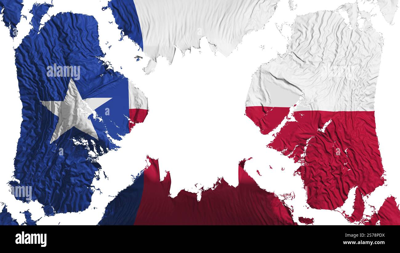 Texas state torn flag flapping in the wind, over white background, 3D ...