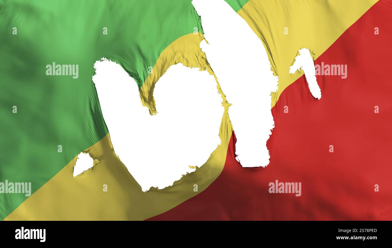 Ragged Republic of Congo Brazzaville flag, white background, 3d ...