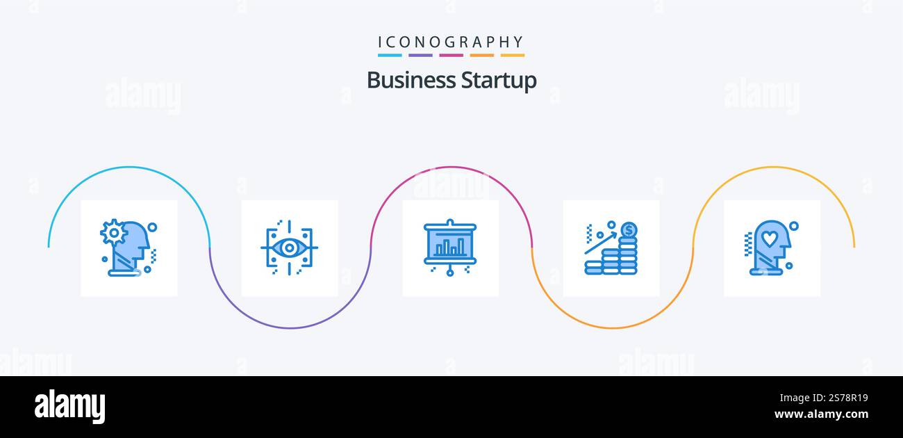 Business Startup Blue 5 Icon Pack Including head. graph. gen. dollar ...