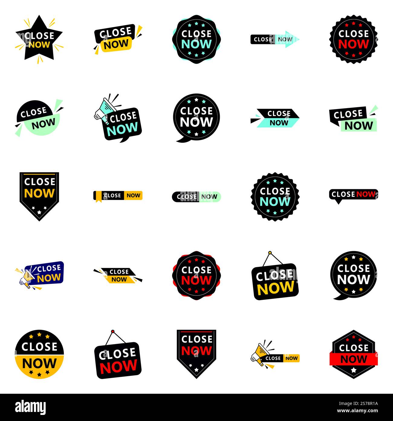Act Now and Close Text Banners Pack of 25 Stock Vector Image & Art - Alamy