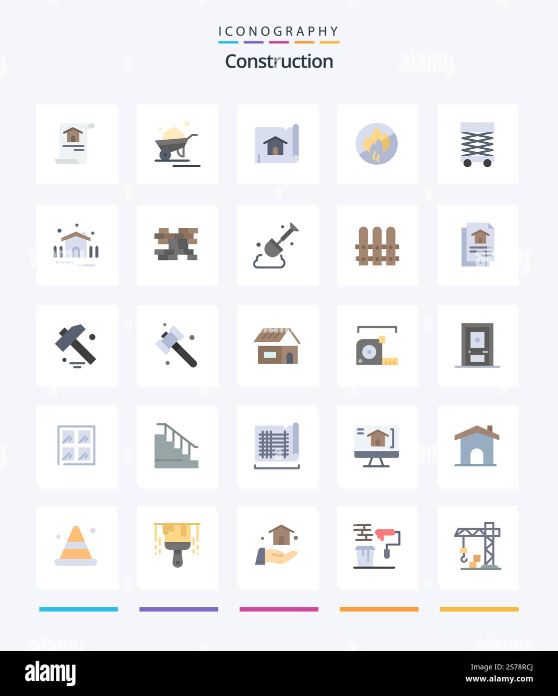 Creative Construction 25 Flat icon pack Such As construction. fire ...