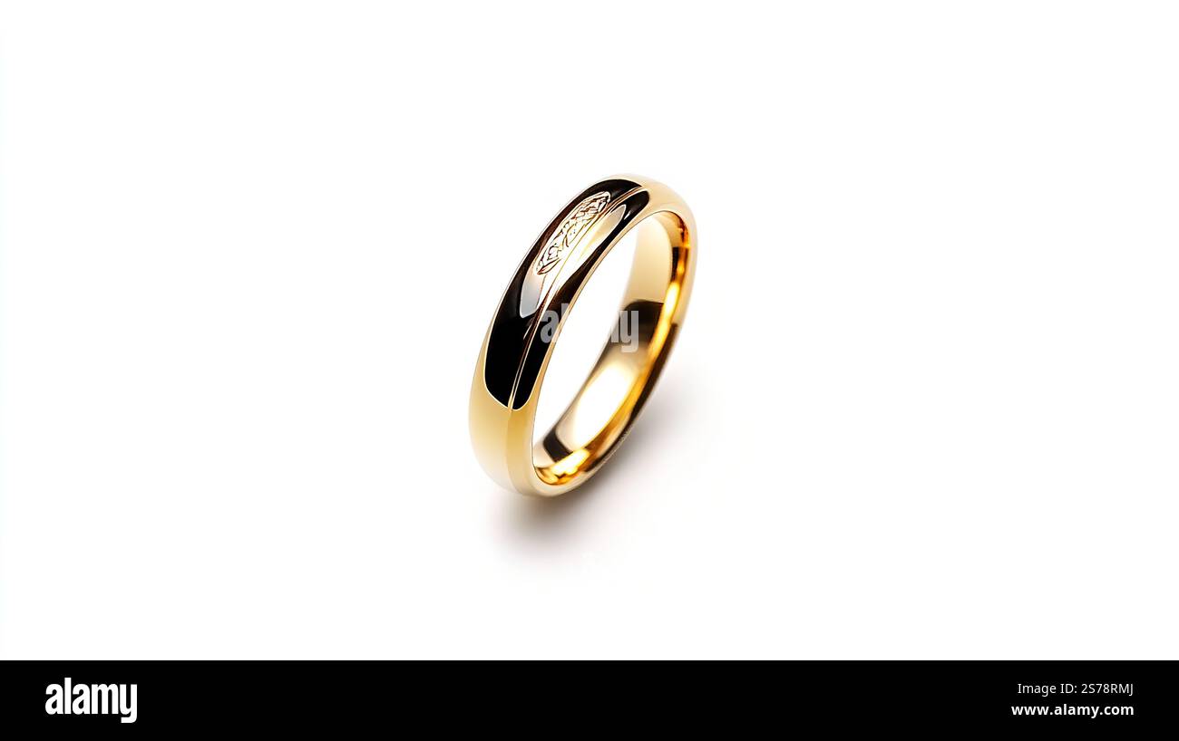 Exquisite shiny gold wedding band with a subtle engraved design ...