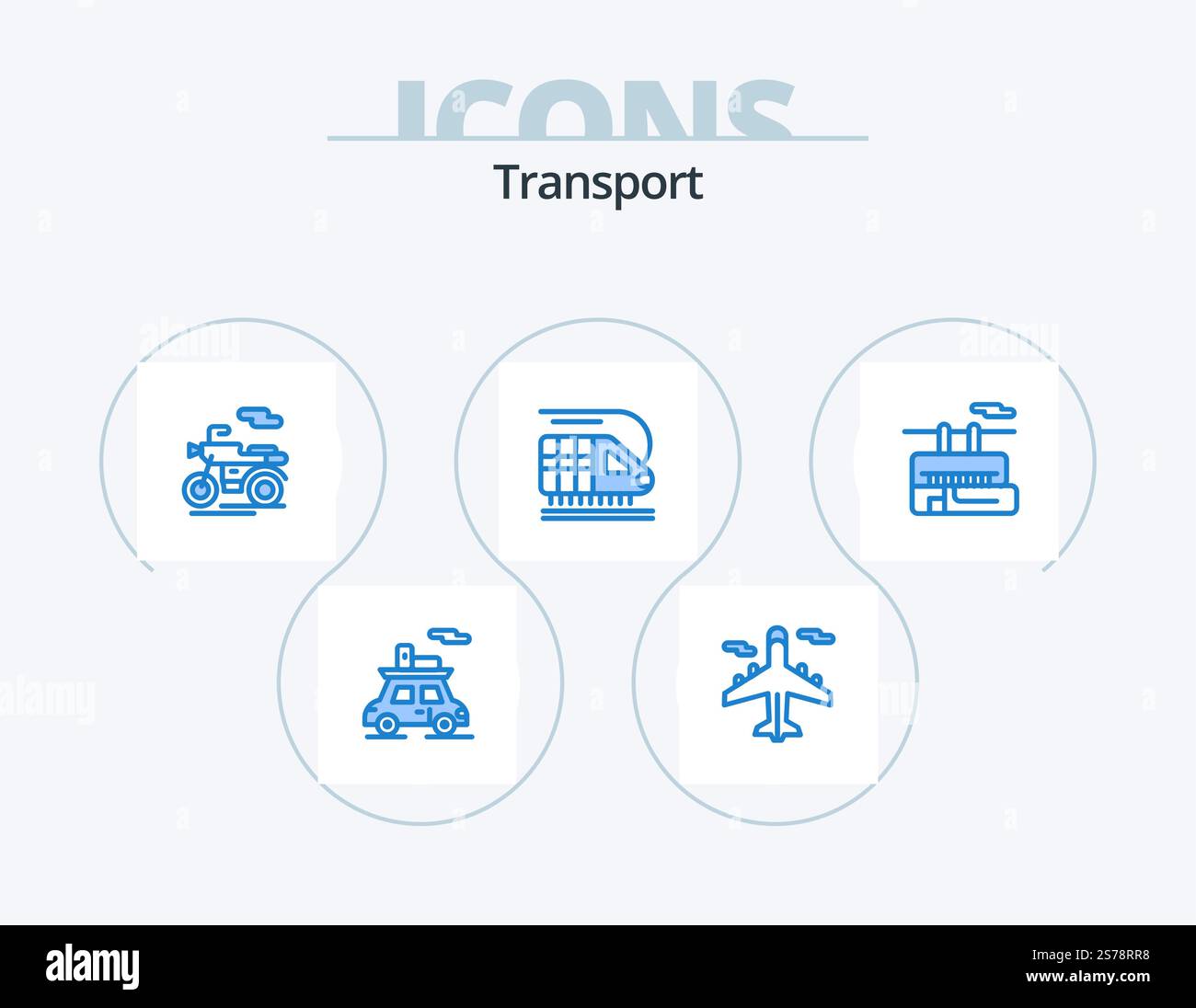 Transport Blue Icon Pack 5 Icon Design. travel. tramway. motor. chair ...