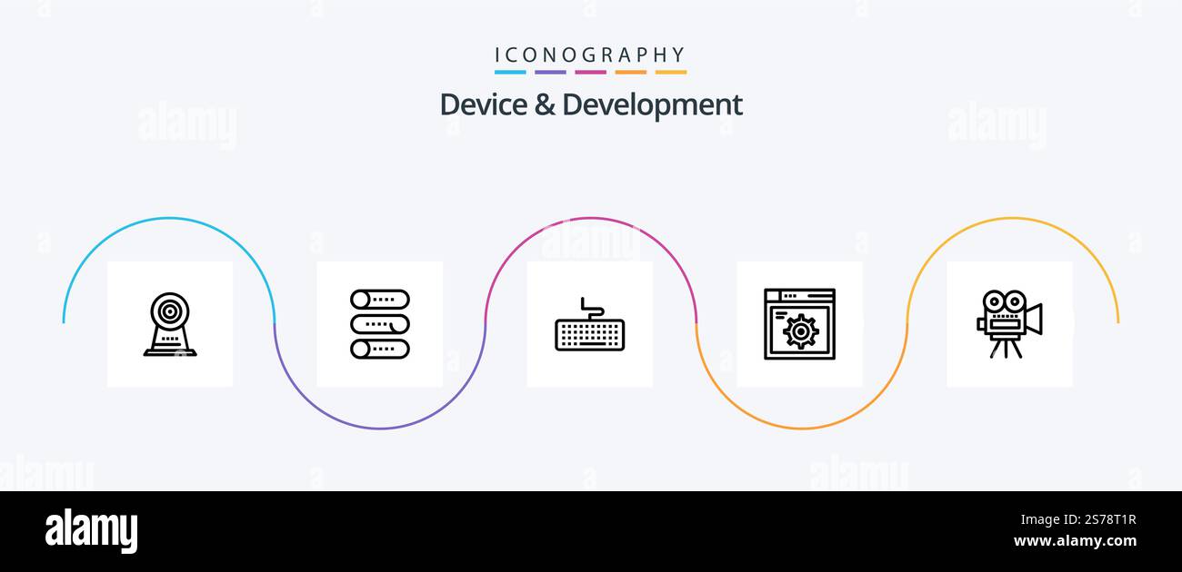 Device And Development Line 5 Icon Pack Including movi . internet. key. gear. web Stock Vector ...