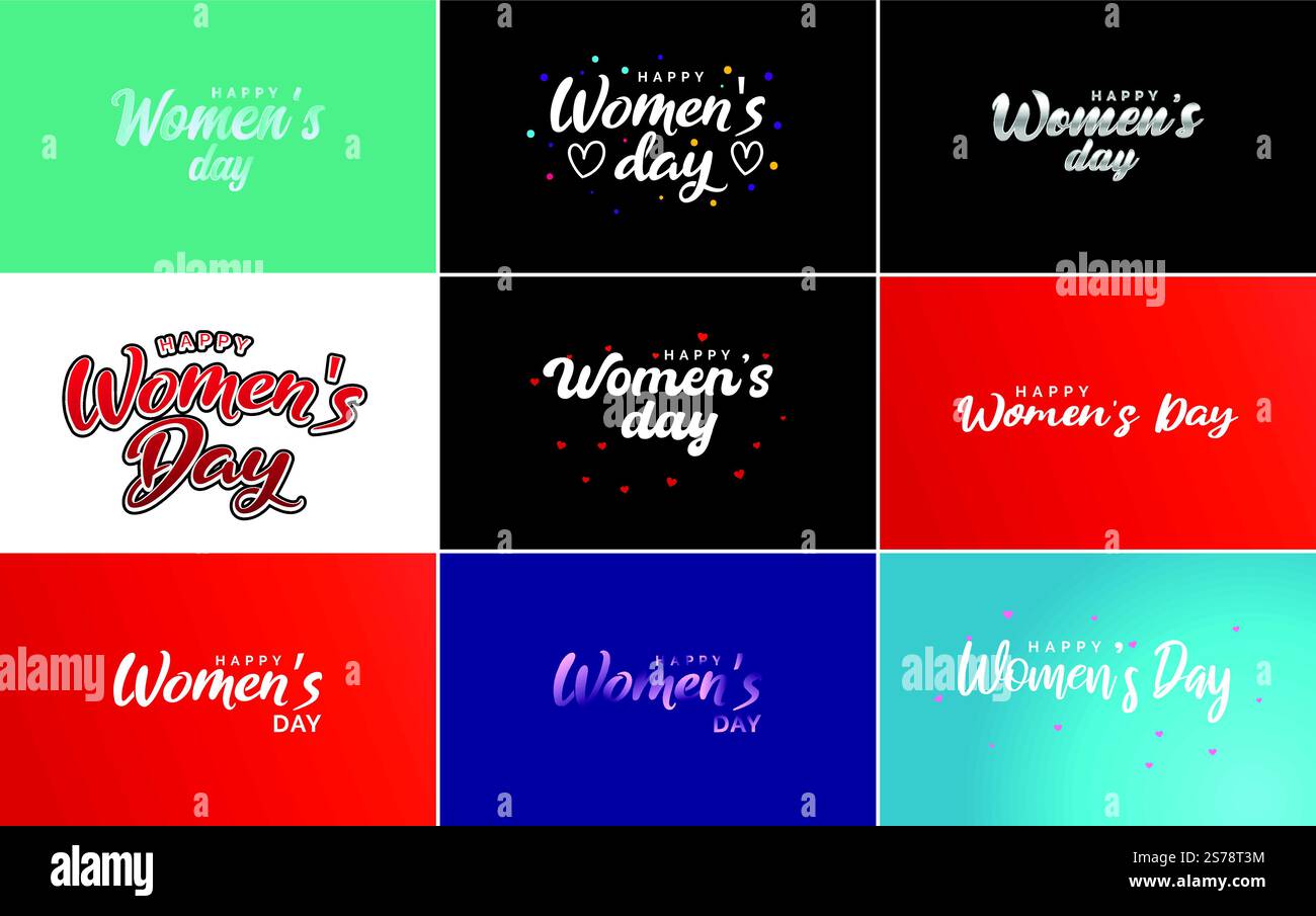 Set of Happy Woman’s Day handwritten lettering. suitable for use in ...
