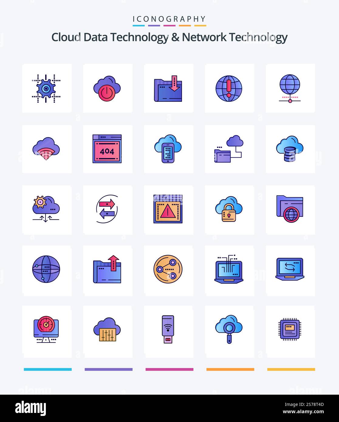 Creative Cloud Data Technology And Network Technology 25 Line FIlled ...