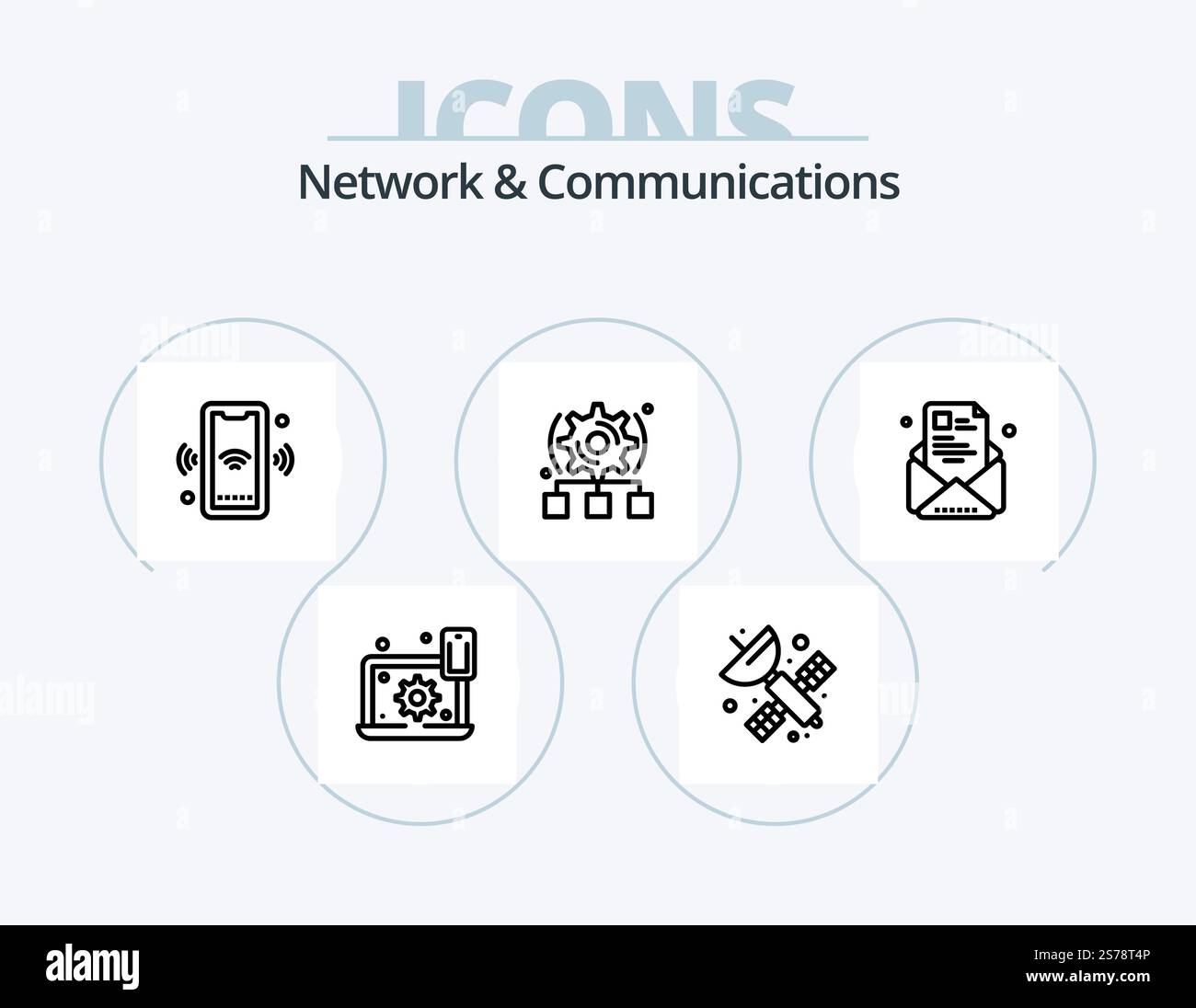 Network And Communications Line Icon Pack 5 Icon Design. satellite. space. male. cogwheel ...