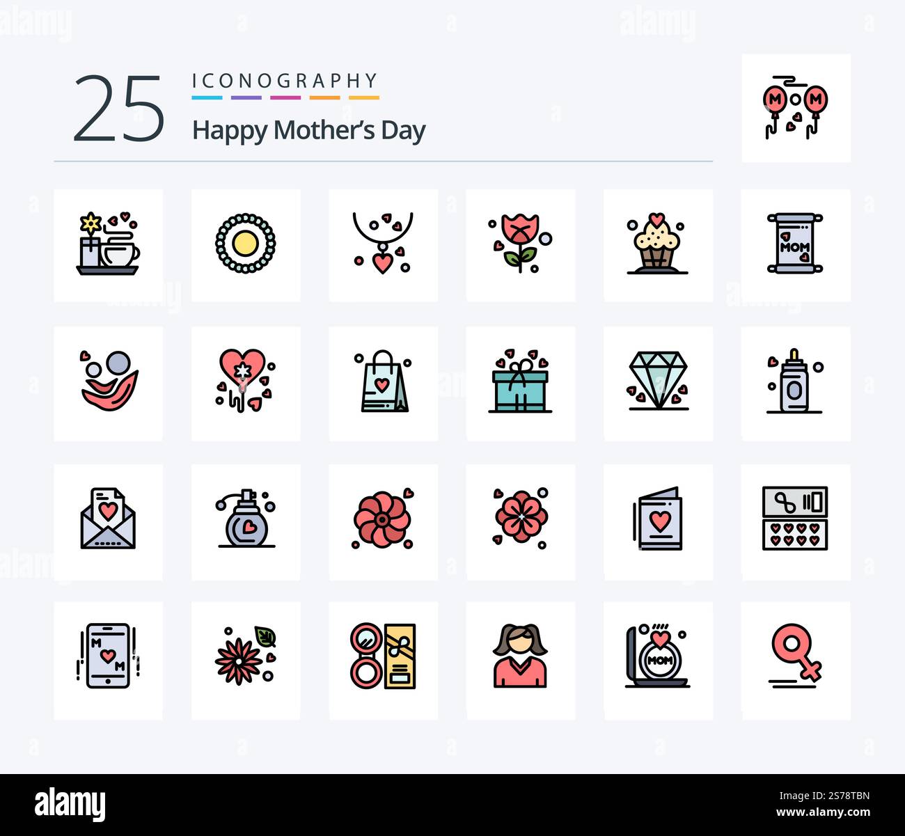 Happy Mothers Day 25 Line Filled icon pack including mom. desert. mom ...