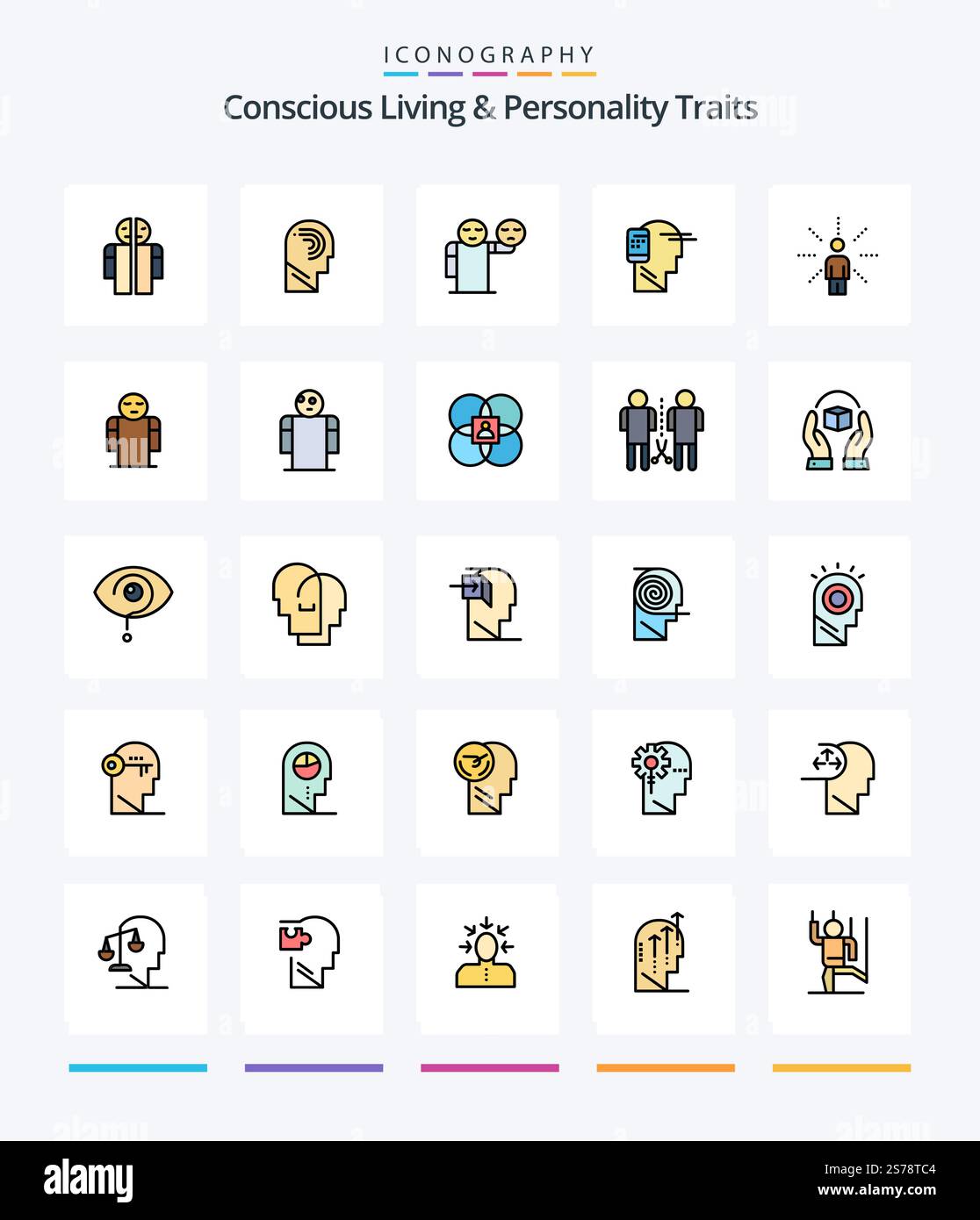 Creative Concious Living And Personality Traits 25 Line FIlled icon ...