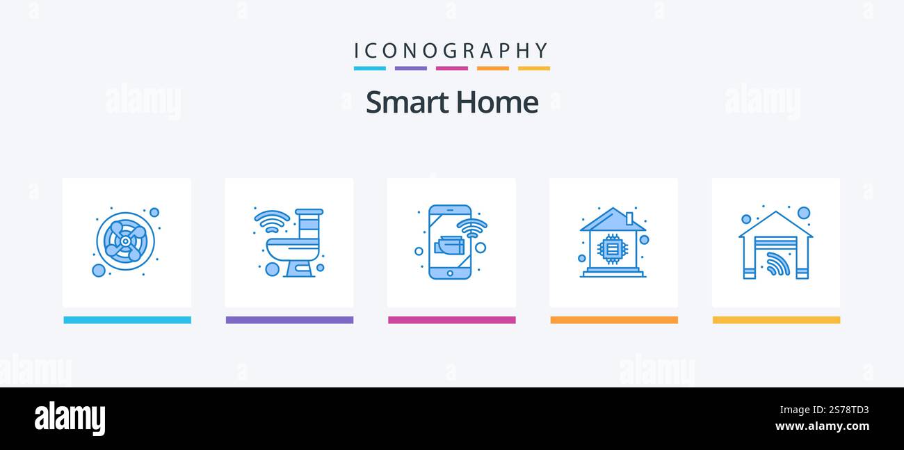 Smart Home Blue 5 Icon Pack Including microchip. home automation. smart ...
