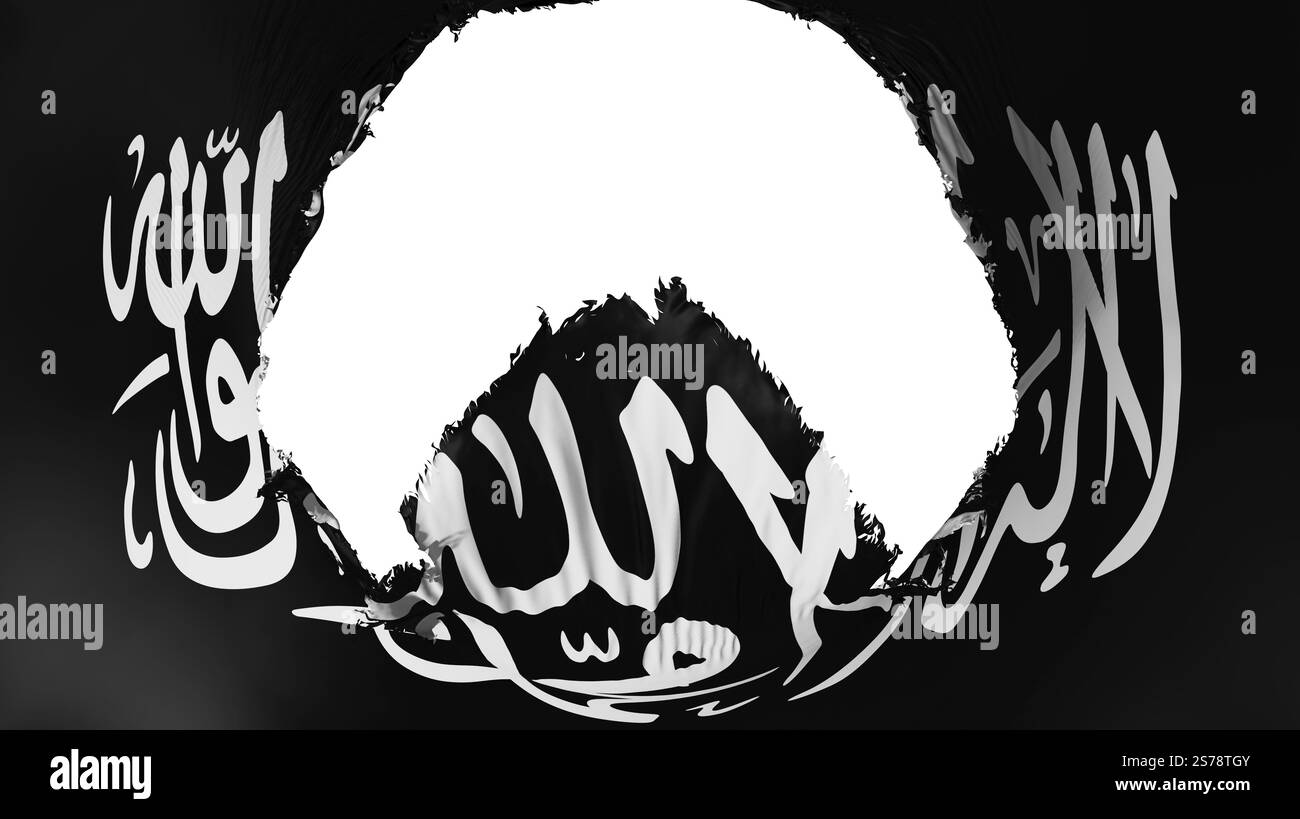 Big hole in the black jihad flag, white background, 3d rendering Stock ...