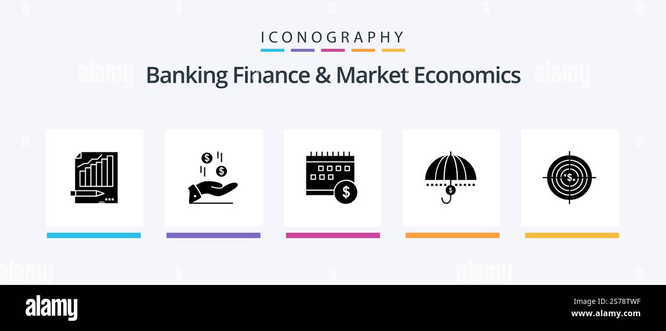 Banking Finance And Market Economics Glyph 5 Icon Pack Including ...
