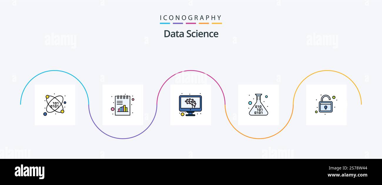 Data Science Line Filled Flat 5 Icon Pack Including streamline. programming. ai. code. research ...
