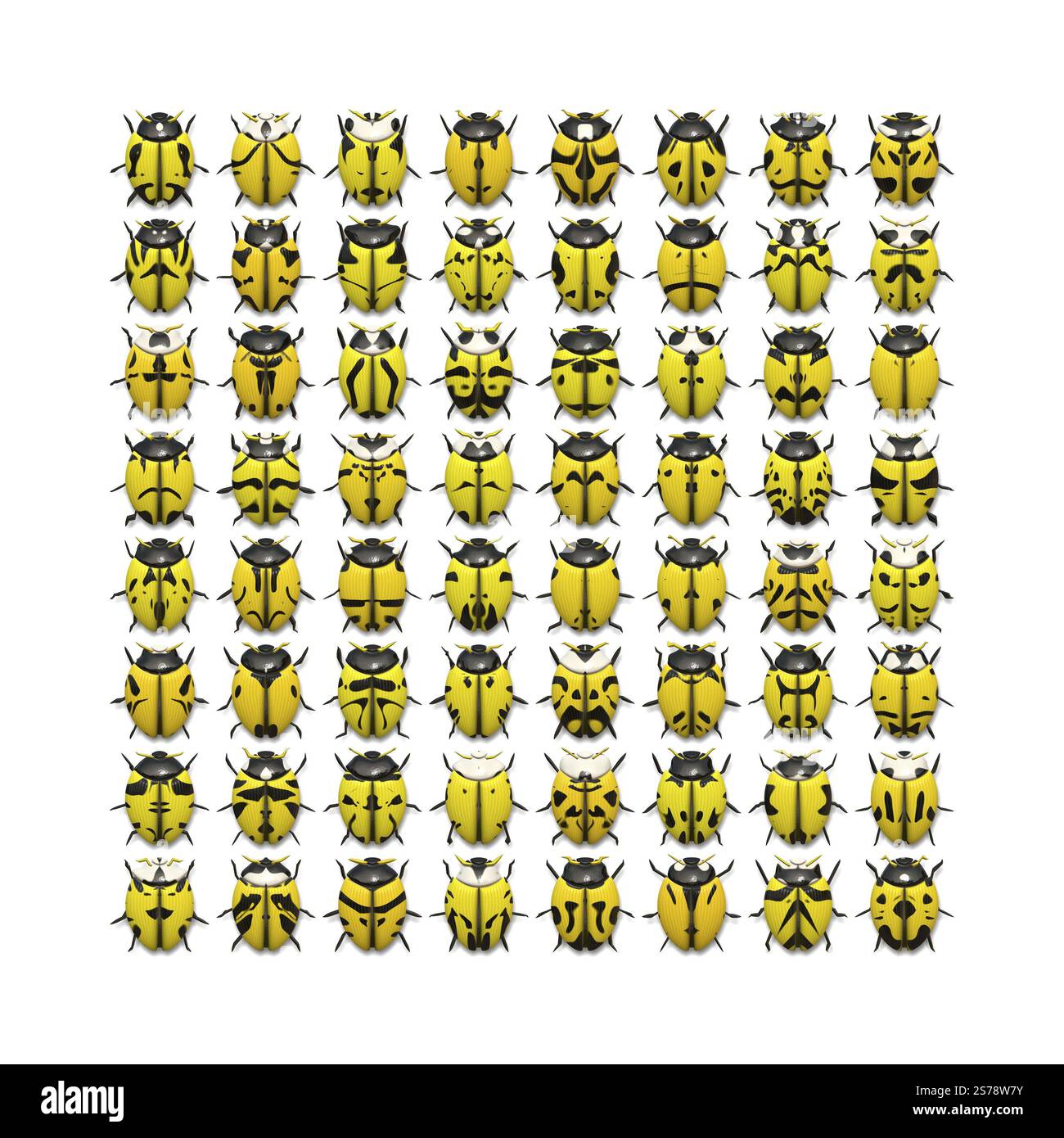 An illustration of 64 different yellow bugs Stock Photo - Alamy