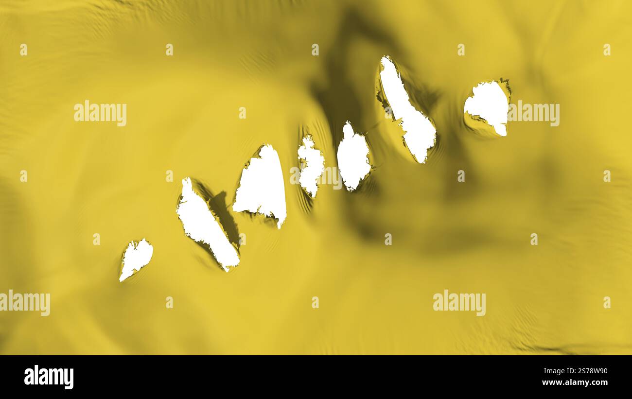 Yellow colour flag perforated, bullet holes, white background, 3d ...