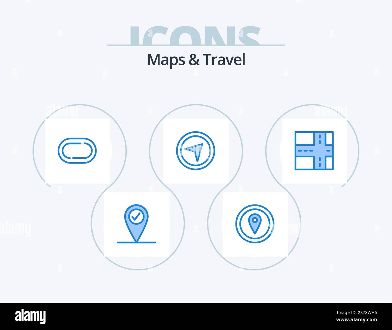 Maps and Travel Blue Icon Pack 5 Icon Design. . track. road Stock ...