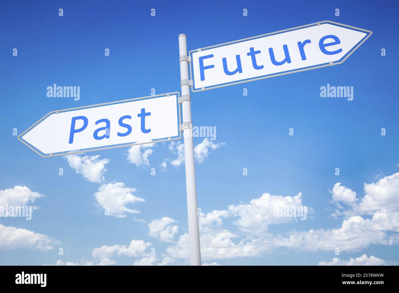 An image of a typical road sign arrow past future Stock Photo - Alamy