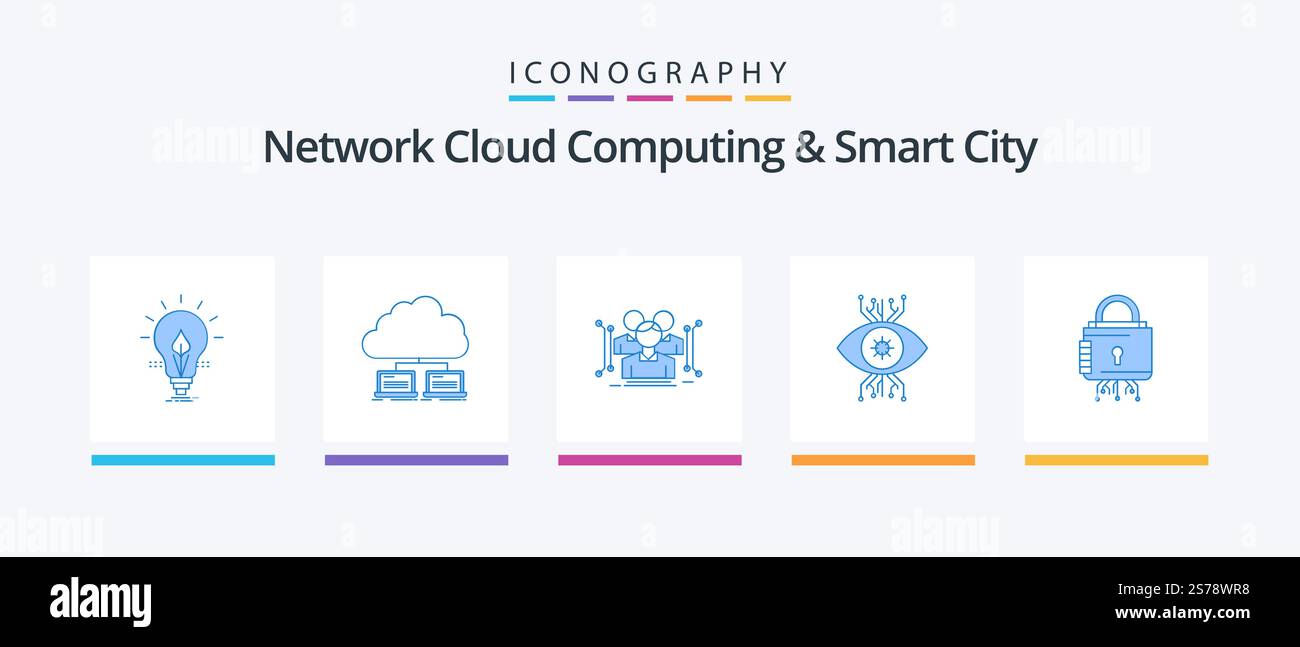 Network Cloud Computing And Smart City Blue 5 Icon Pack Including ...