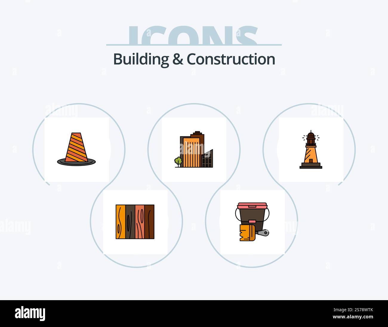 Building And Construction Line Filled Icon Pack 5 Icon Design. tile ...