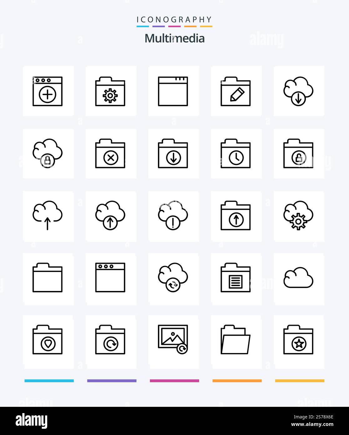 Creative Multimedia 25 OutLine icon pack Such As delete. data. edit. cloud. data Stock Vector ...