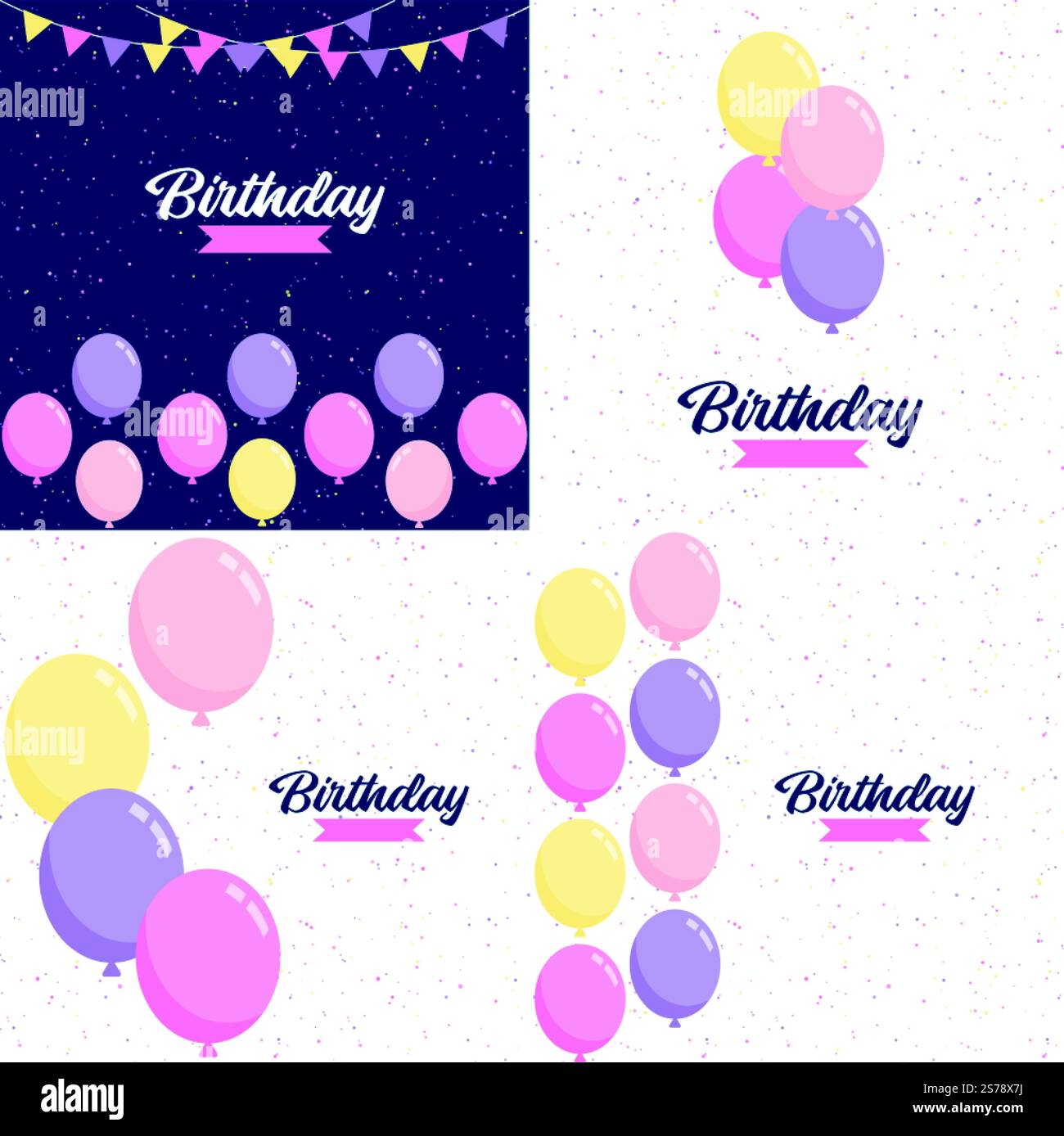 Happy Birthday announcement poster. flyer. and greeting card in a flat ...