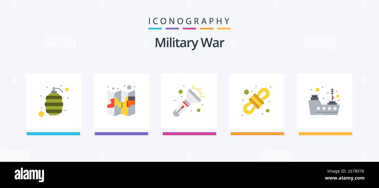 Military War Flat 5 Icon Pack Including ship. army. rope. camp ...