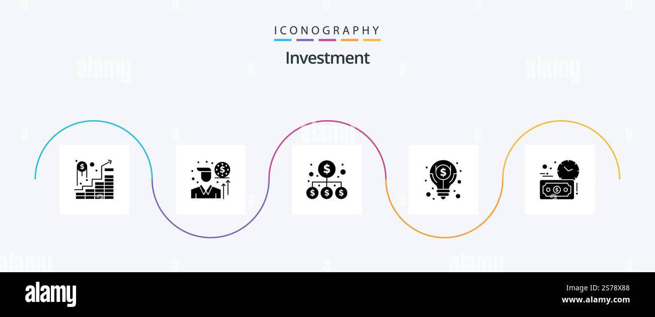 Investment Glyph 5 Icon Pack Including money. budget estimate. business ...