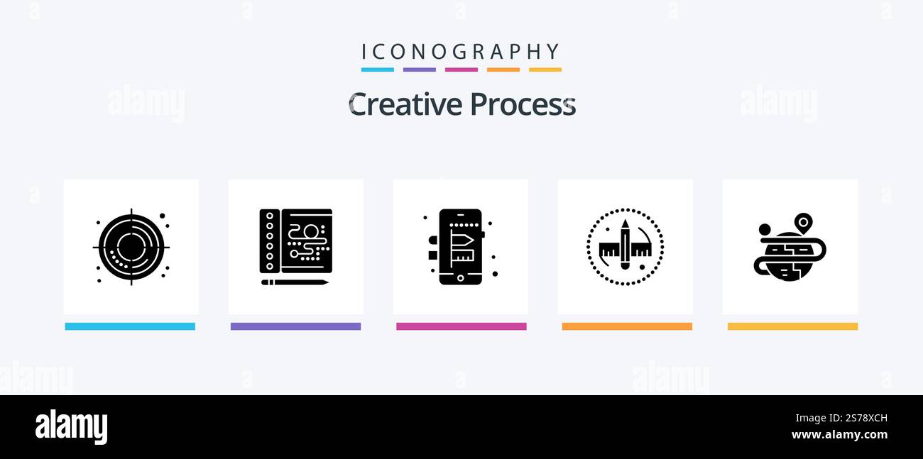 Creative Process Glyph 5 Icon Pack Including . globe. process. process ...