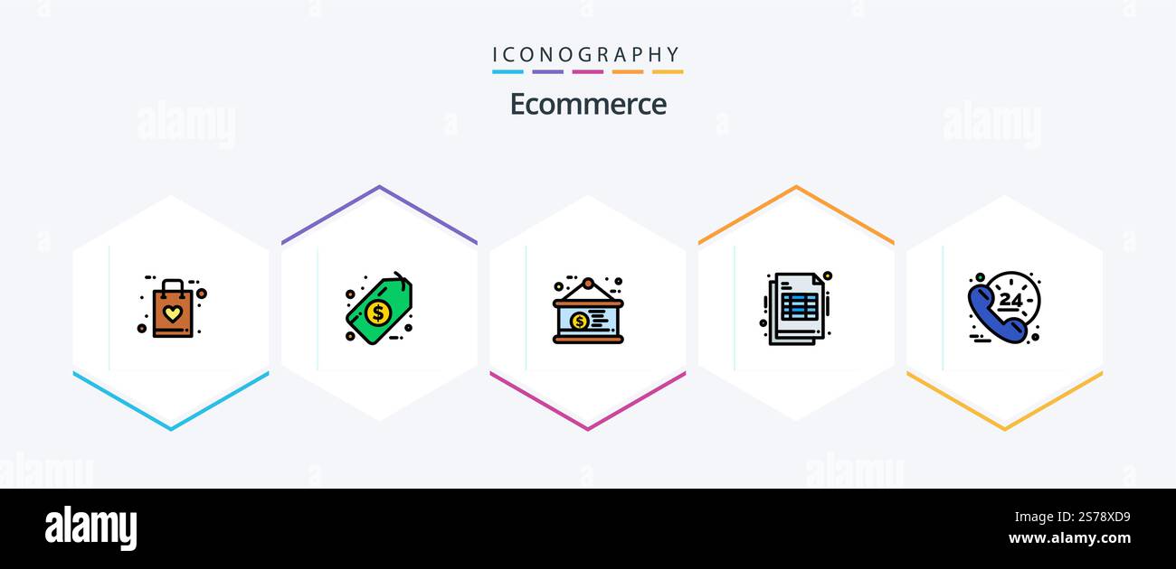 Ecommerce 25 FilledLine icon pack including help. hours. currency. receipt. cheaque Stock Vector ...