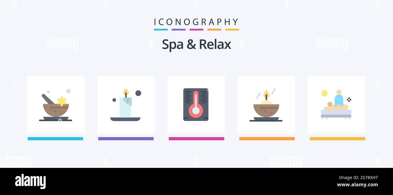Spa And Relax Flat 5 Icon Pack Including . massage. temperature ...