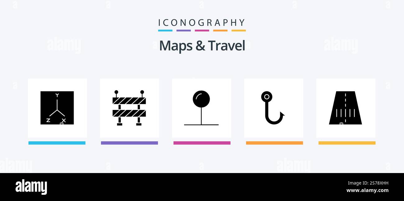 Maps and Travel Glyph 5 Icon Pack Including . fish. route. Creative ...