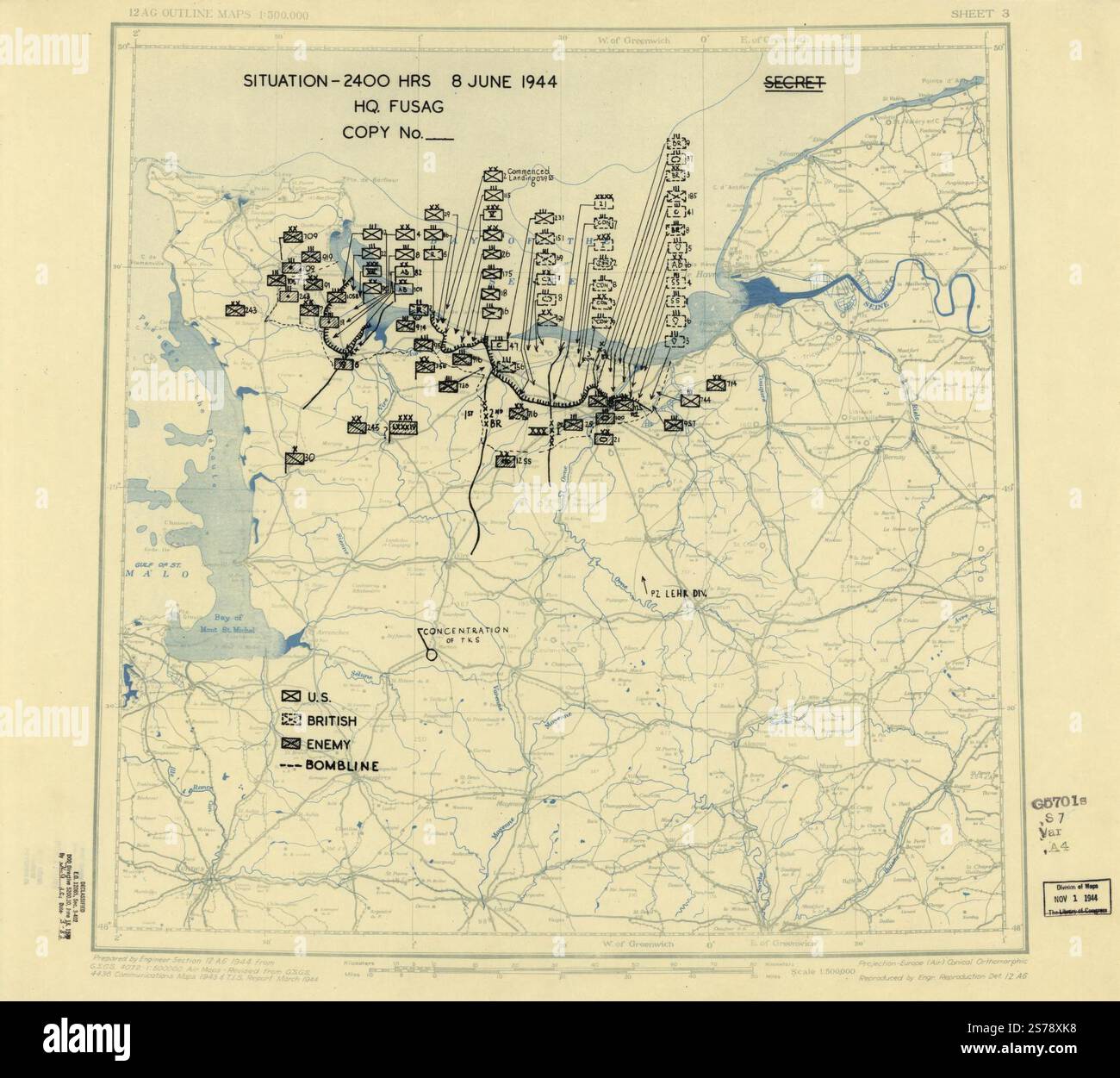 [June 8, 1944], HQ Twelfth Army Group situation map. 1944 by Allied ...