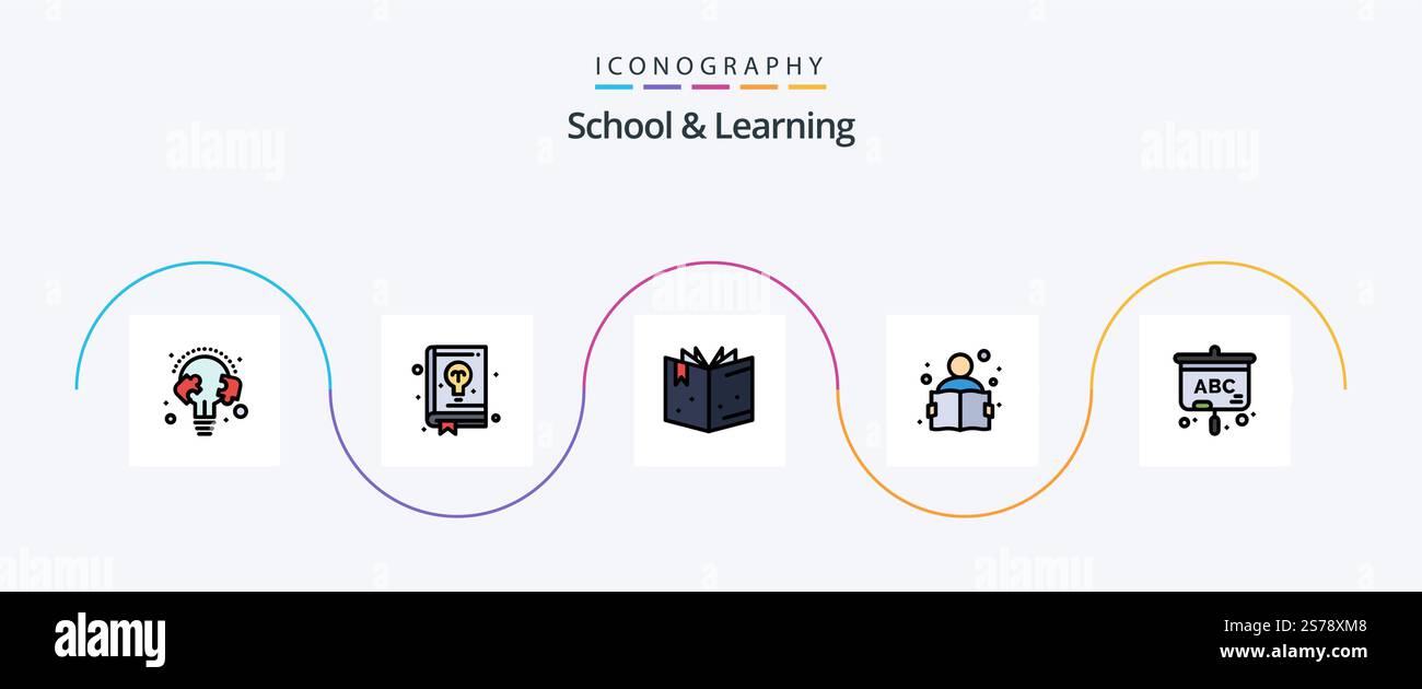 School And Learning Line Filled Flat 5 Icon Pack Including screen ...