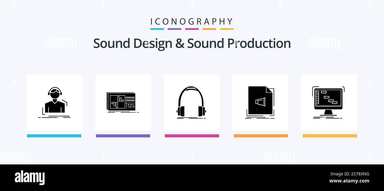 Sound Design And Sound Production Glyph 5 Icon Pack Including format ...