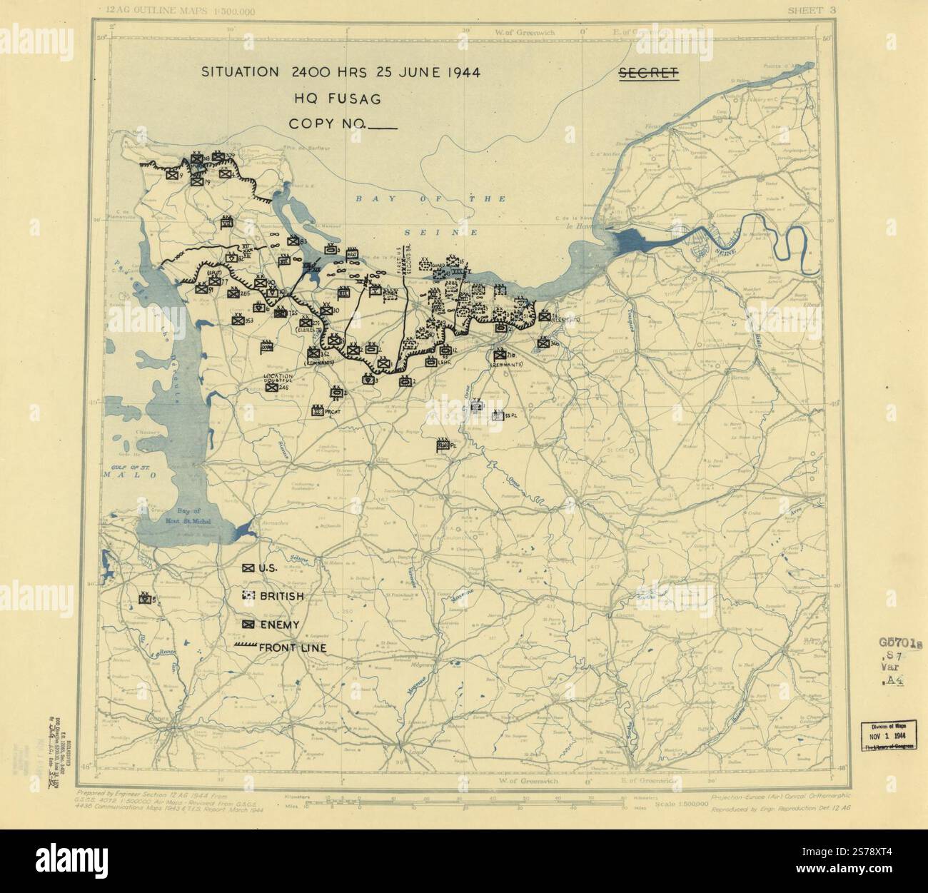 [June 25, 1944], HQ Twelfth Army Group situation map. 1944 by Allied ...