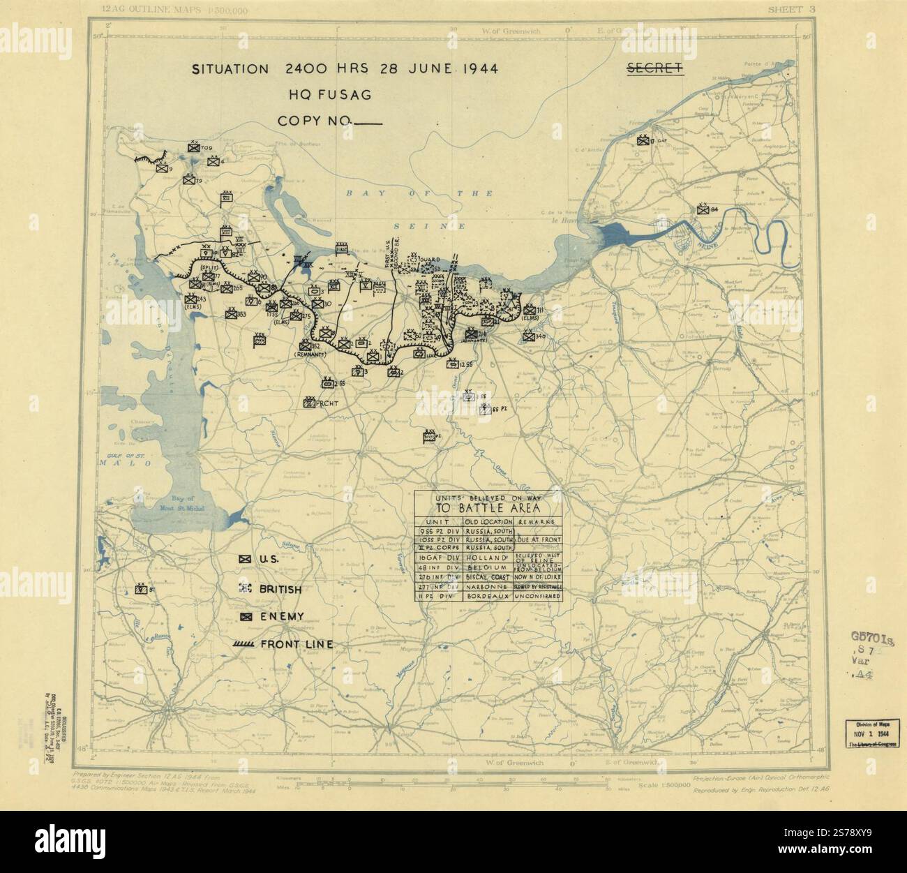 [June 28, 1944], HQ Twelfth Army Group situation map. 1944 by Allied ...