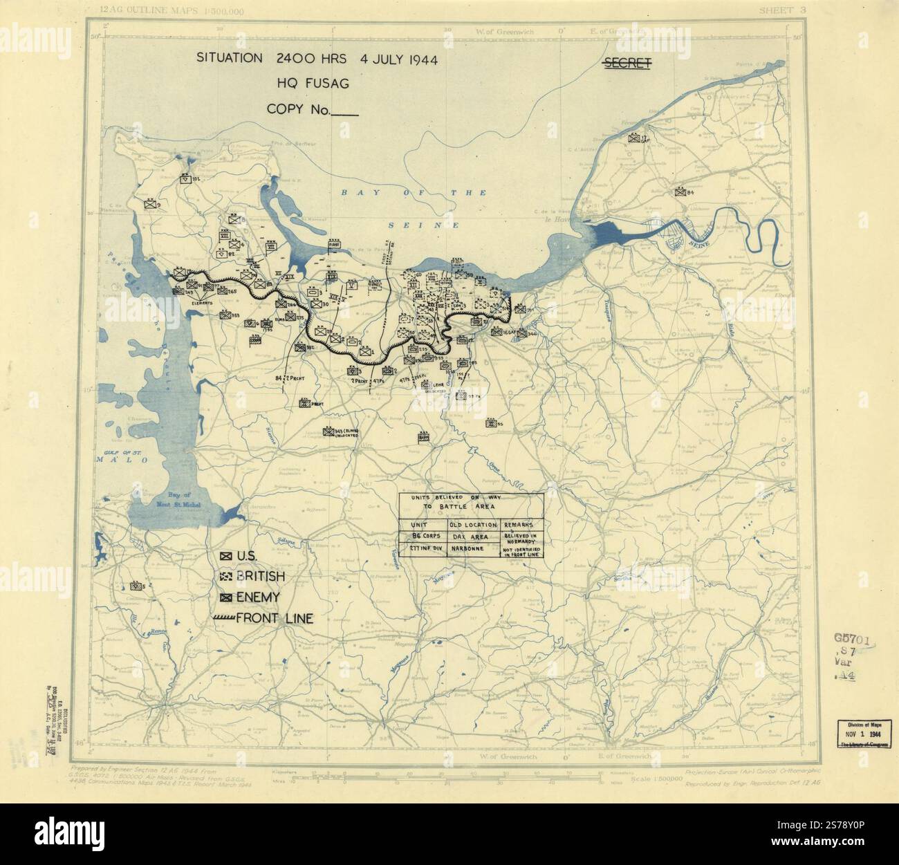 [July 4, 1944], HQ Twelfth Army Group situation map. 1944 by Allied ...