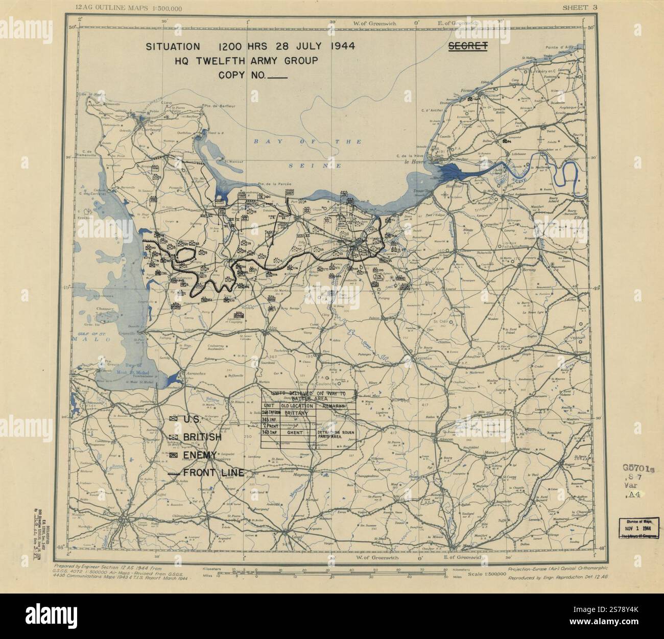 [July 28, 1944], HQ Twelfth Army Group situation map. 1944 by Allied ...