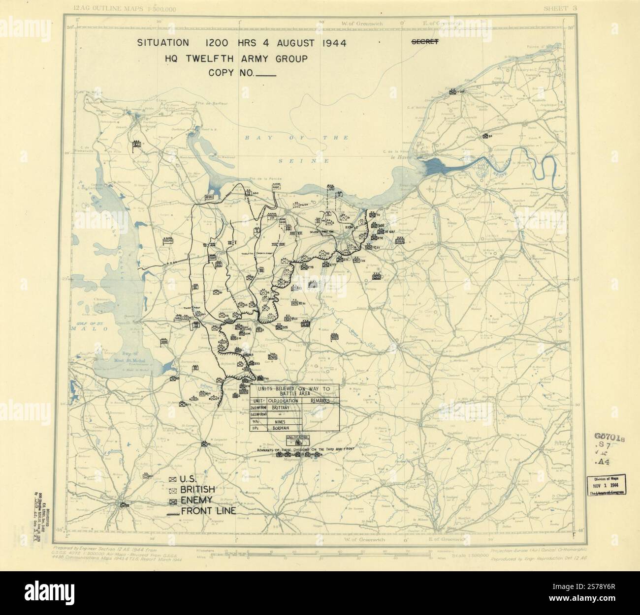 [August 4, 1944], HQ Twelfth Army Group situation map. 1944 by Allied ...
